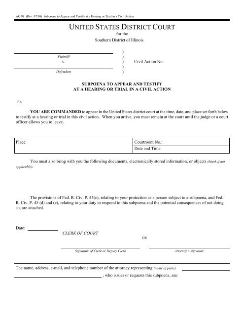 Subpoena to Appear and Testify at a Hearing or Trial in a Civil Action