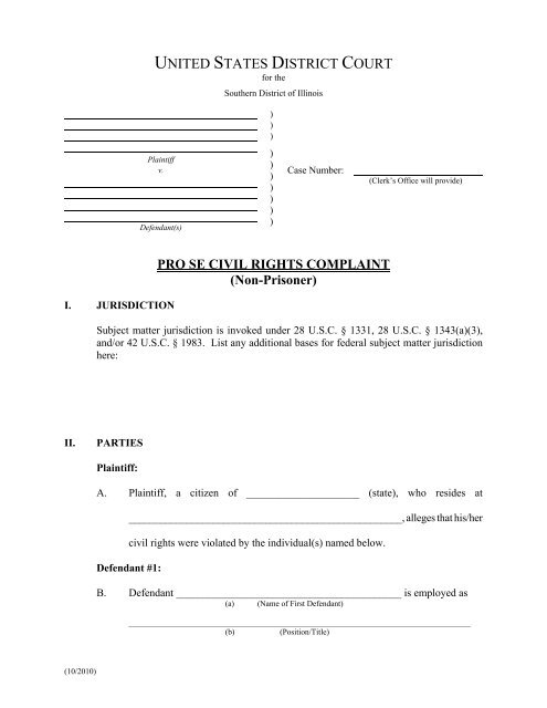 Pro se civil rights complaint (non-prisoner) - Southern District of ...