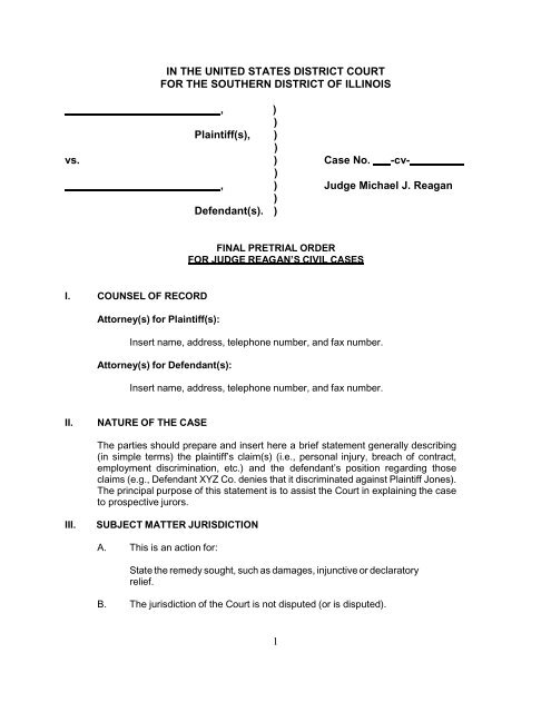 Final Pretrial Order - Southern District of Illinois