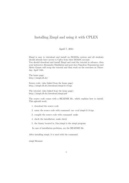 Installing Zimpl and using it with CPLEX