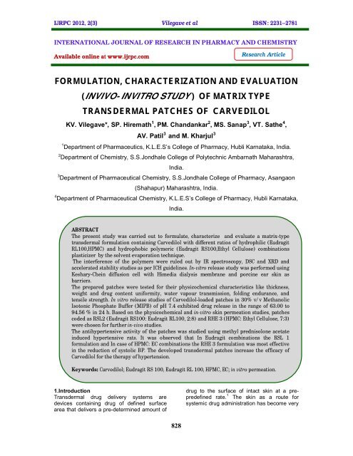 (INVIVO- INVITRO STUDY ) OF MATRIX TYPE - ijrpc