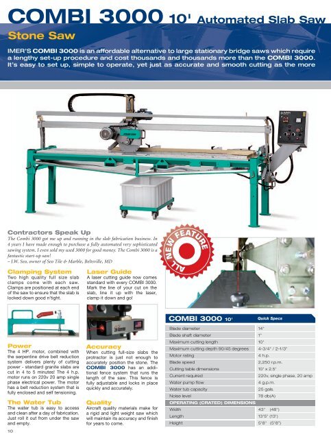 Stone Saw COMBI 3000 10' Automated Slab Saw - IMER USA.