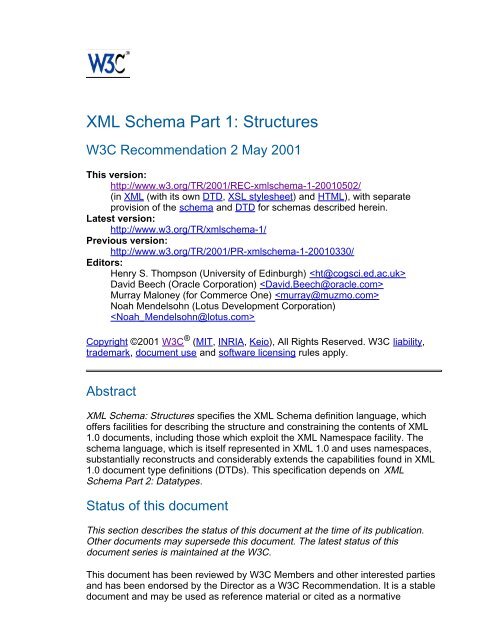 XML Schema Part 1: Structures - instructional media + magic