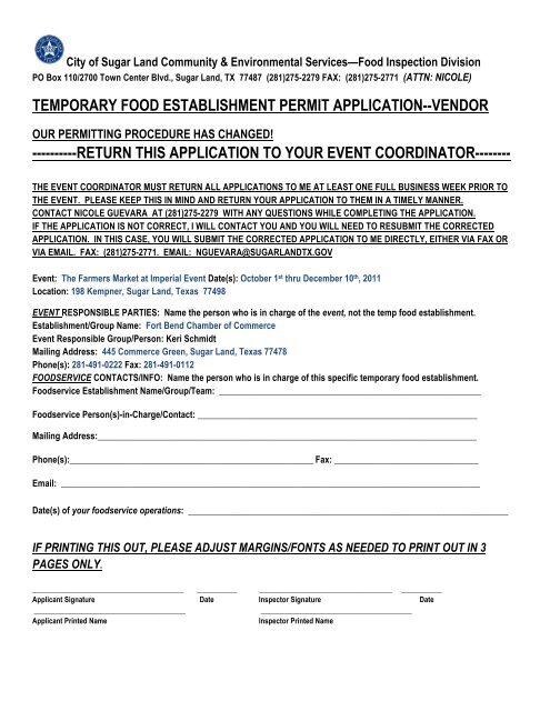 temporary food establishment permit application - Imperial