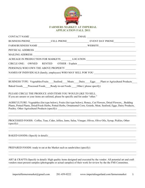Farmers Market at Imperial Vendor Application