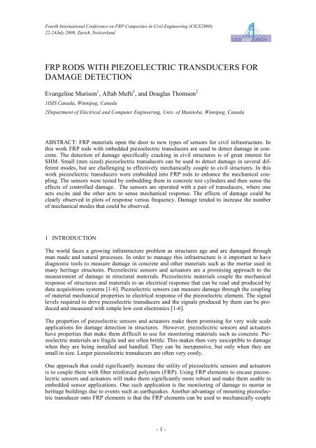 FRP rods with piezoelectric transducers for damage detection