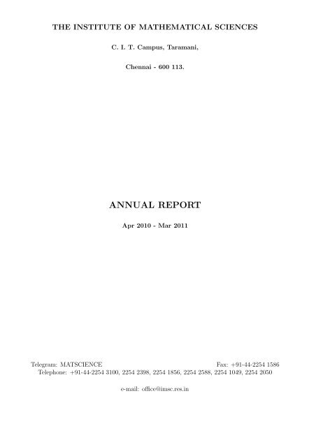 ANNUAL REPORT - The Institute of Mathematical Sciences