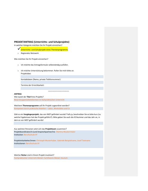 PROJEKTANTRAG (Unterrichts- und Schulprojekte) - IMST