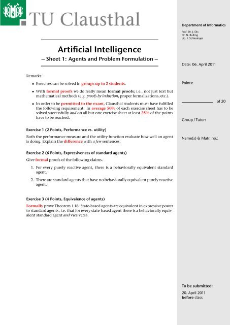 Sheet 1: Agents And Problem Formulation