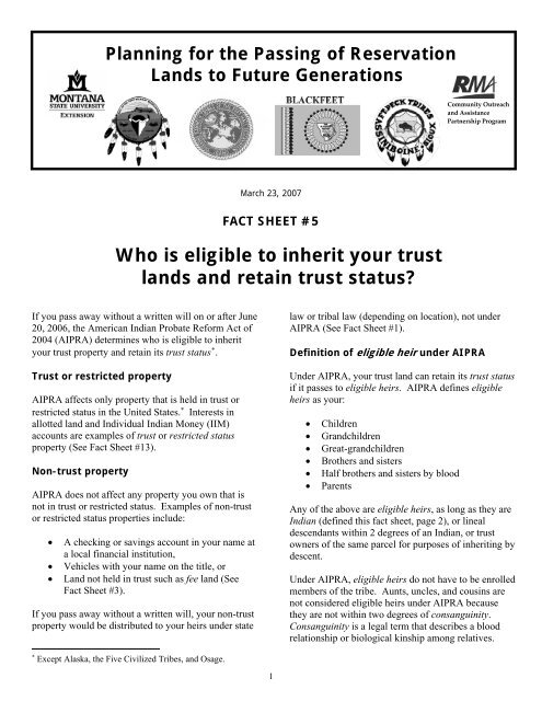 AIPRA Factsheet 5 - Indian Country Extension