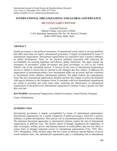 INTERNATIONAL ORGANIZATIONS AND GLOBAL GOVERNANCE