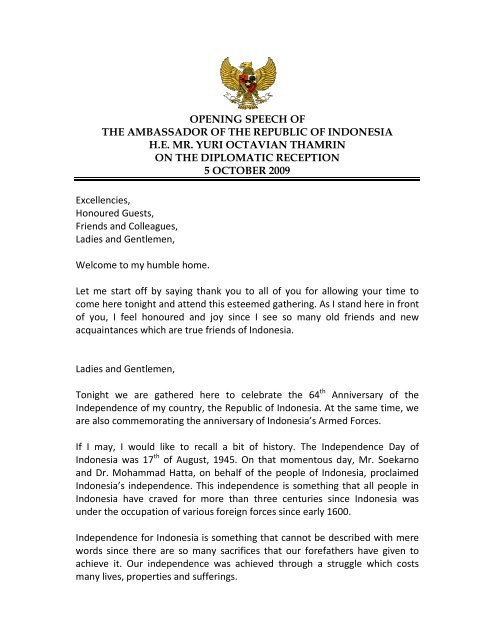 opening speech of the ambassador of the republic of indonesia h.e.