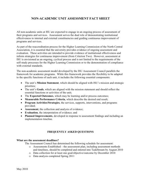non-academic unit assessment fact sheet - Indiana State University