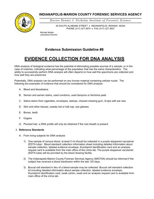 EVIDENCE COLLECTION FOR DNA ANALYSIS
