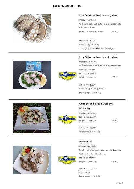 Corema Frozen Mollusks Catalog pdf