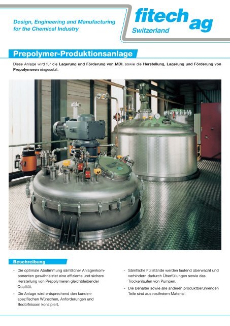 Prepolymer Produktionsanlage - fitech ag