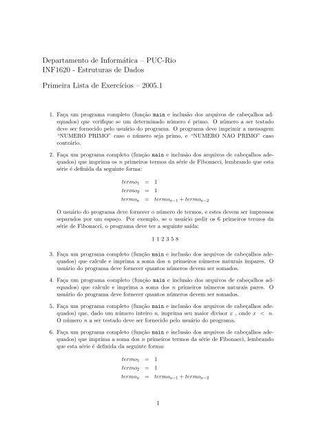 Lista 1 - Departamento de Informática - PUC-Rio