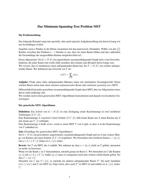 Das Minimum Spanning Tree Problem Mst