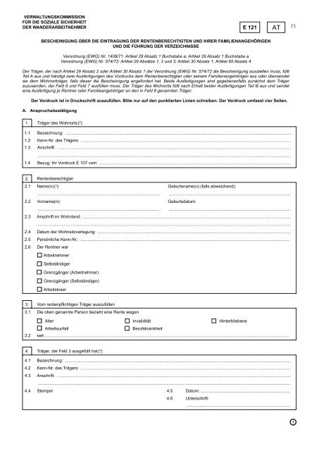 Bescheinigung E 121 - BVA