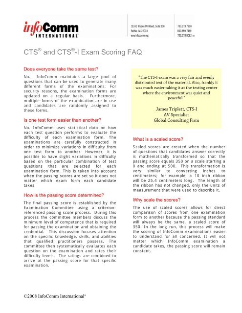 Scaled Score FAQs: - InfoComm