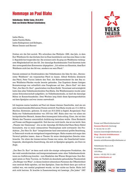 Hommage an Paul Blaha - Volkstheater