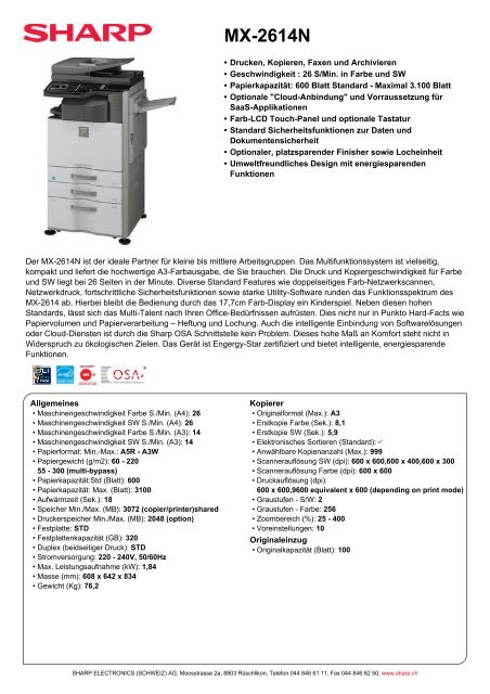 Datenblatt Sharp MX-2614N - Office Zug AG