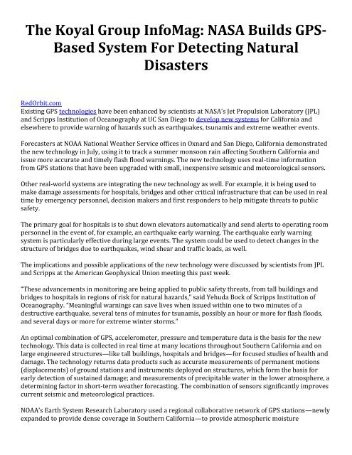NASA Builds GPS-Based System For Detecting Natural Disasters