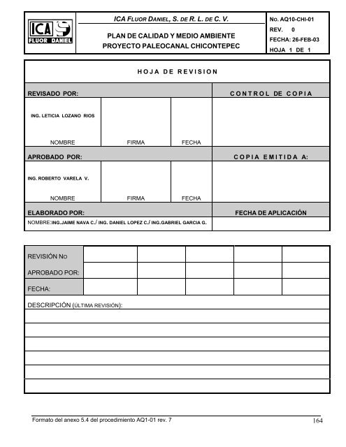 ica fluor daniel, s. de rl de cv plan de calidad y medio ambiente ...
