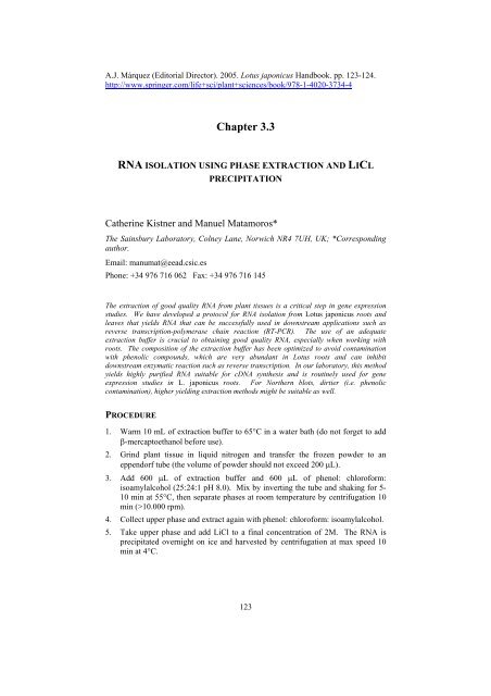 RNA isolation using phase extraction and LiCl precipitation - Inia