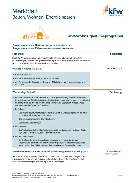 Kfw Wohneigentumsprogramm 124 Nachteile