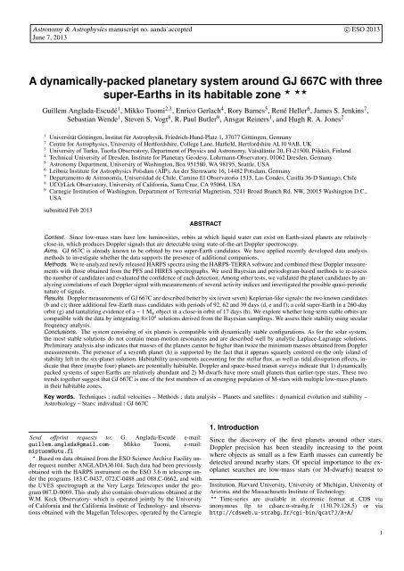 A dynamically-packed planetary system around GJ 667C with ... - ESO