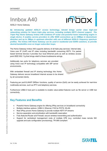 Innbox A40 (Datasheet) - Innbox - World in A Box