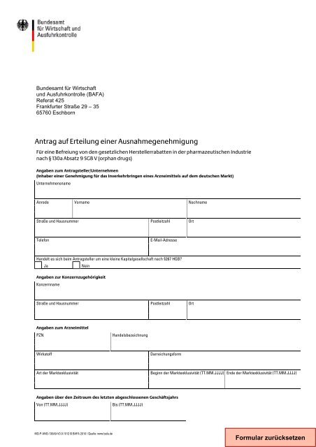 Antrag auf Erteilung einer Ausnahmegenehmigung - Bafa