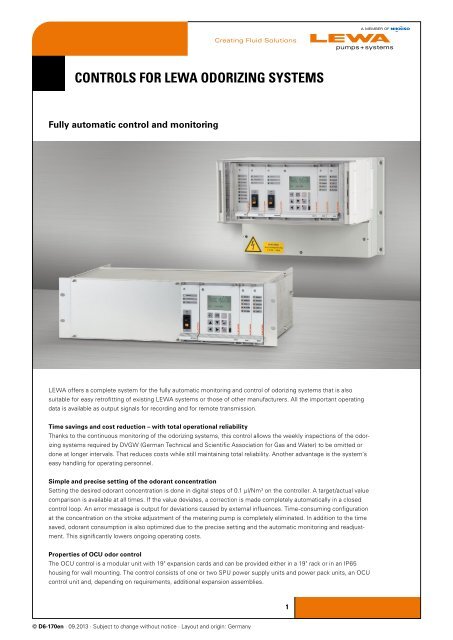 CONTROLS FOR LEWA ODORIZING SYSTEMS