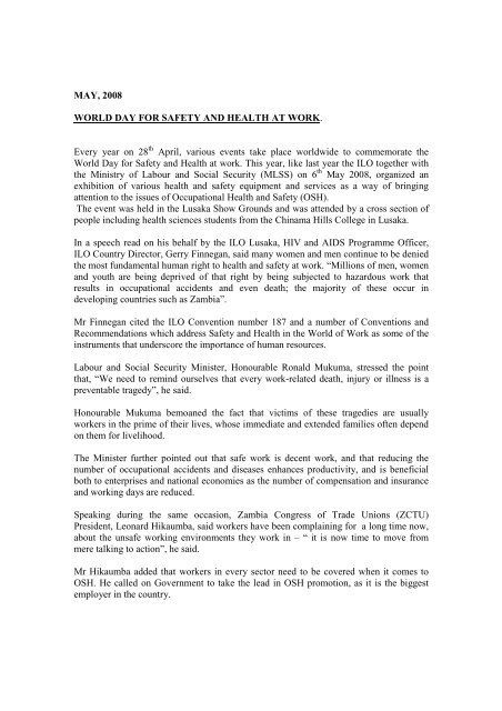 World Day for Safety and Health at work Projects events » (pdf 10 KB)