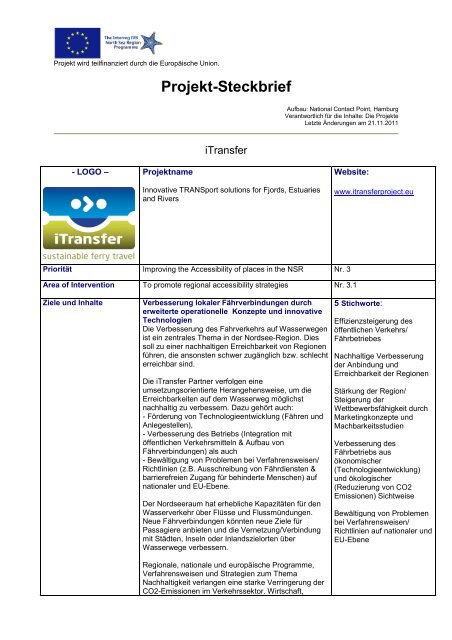 Projektsteckbrief als PDF - Interreg-Nordsee