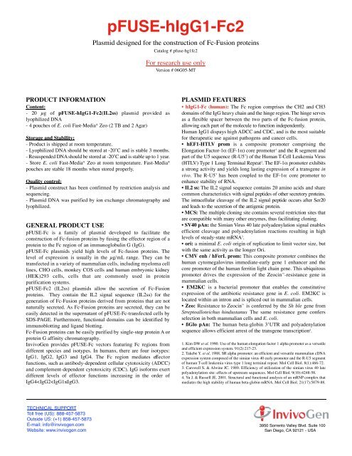 TDS pFUSE-hIgG1-Fc2 - InvivoGen