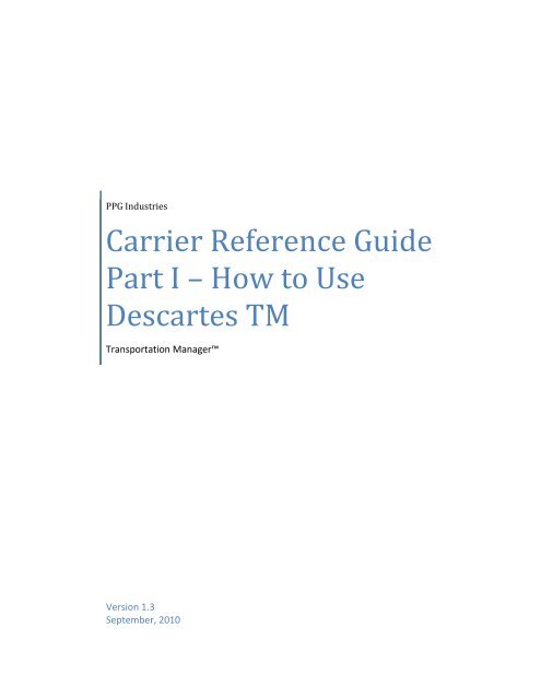Carrier Reference Guide Part I – How to Use ... - PPG Industries