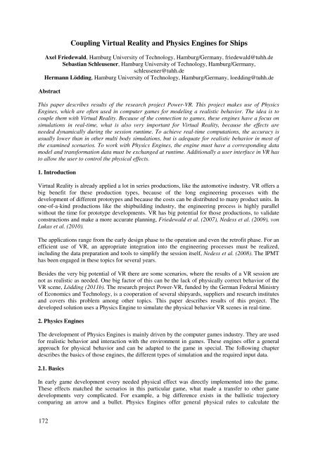 Coupling Virtual Reality and Physics Engines for Ships