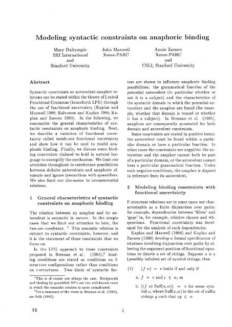 Modeling syntactic constraints on anaphoric binding