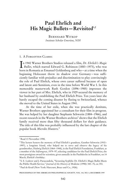 Paul Ehrlich and His Magic Bullets-Revisited - American ...