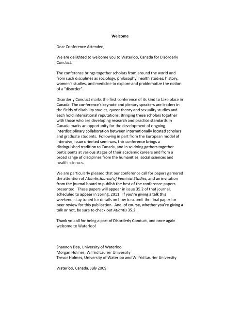 Welcome Dear Conference Attendee, We are delighted to welcome ...