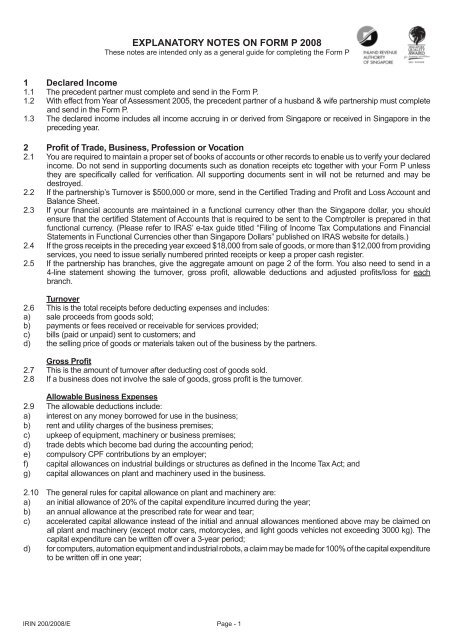 Explanatory Notes for Form P - IRAS