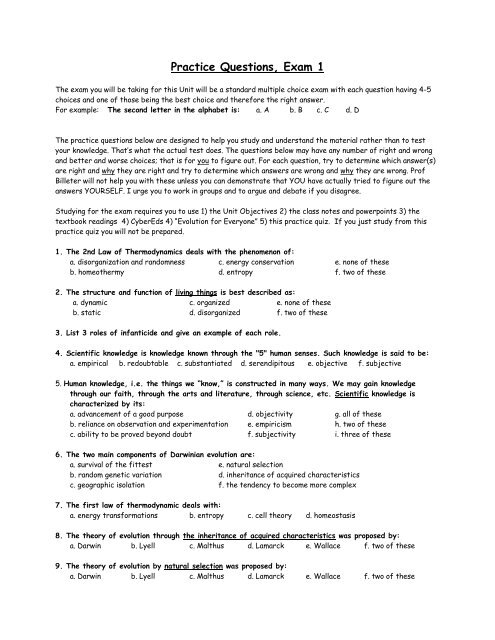 Some Practice Questions Exam 1