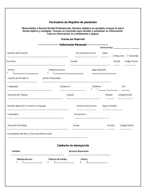 Ejemplo De Formulario De Admisión De Pacientes