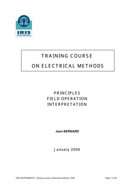 TRAINING COURSE ON ELECTRICAL METHODS - IRIS Instruments