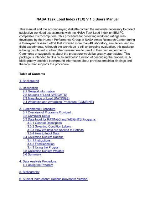 NASA Task Load Index (TLX) V 1