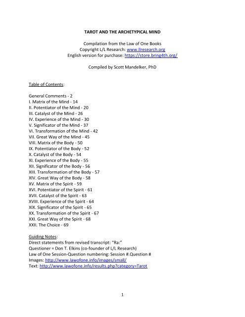 Ra Material Compilation V: Tarot & Archetypal Mind - Dropbox