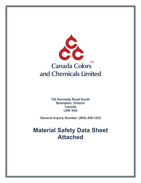 Material Safety Data Sheet Attached - CCC