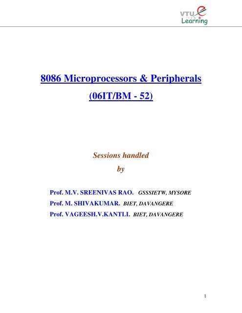 8086 Microprocessors & Peripherals - VTU e-Learning